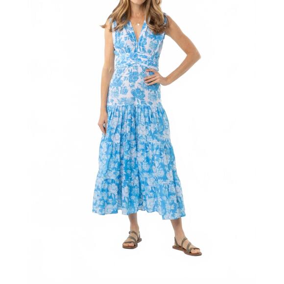 Bindu | Dresses | New Bindu Hazel Floral Tiered Midi Dress In Blue ...